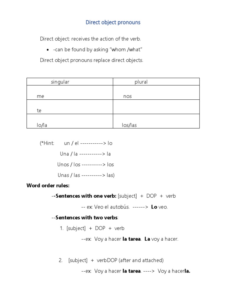 Explicación y Tareas Del Objeto Directo-1 | PDF