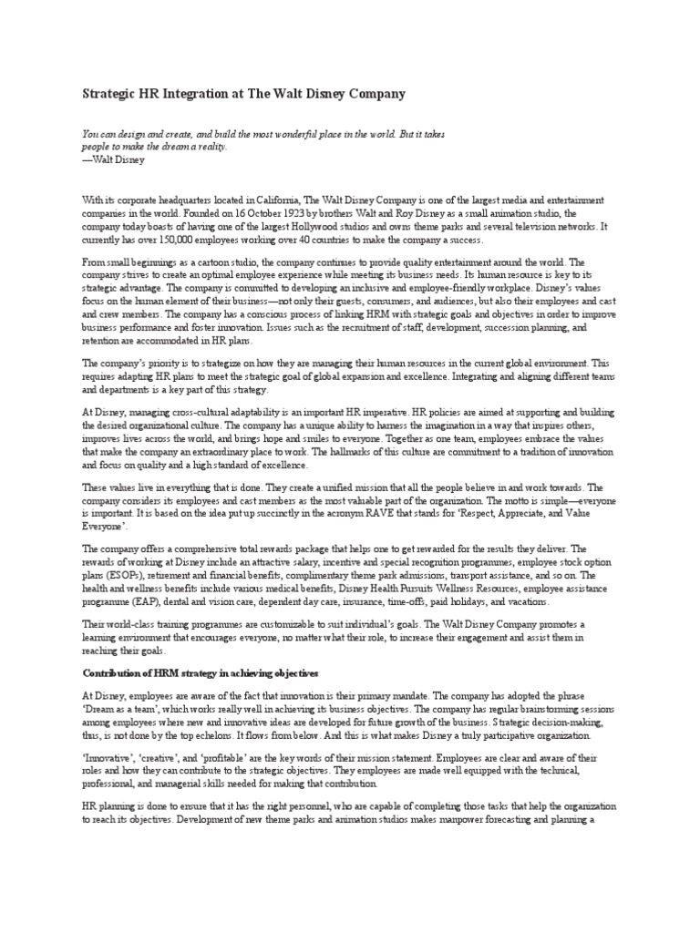Case Study 1 - Strategic HR Integration at The Walt Disney Company ...