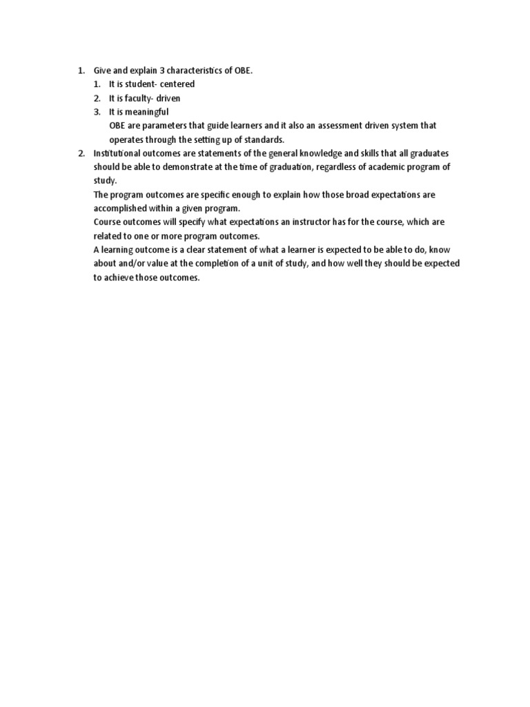 Give and Explain 3 Characteristics of OBE | PDF