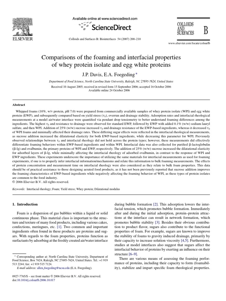 Comparisons of The Foaming and Interfacial Properties of Whey Protein ...