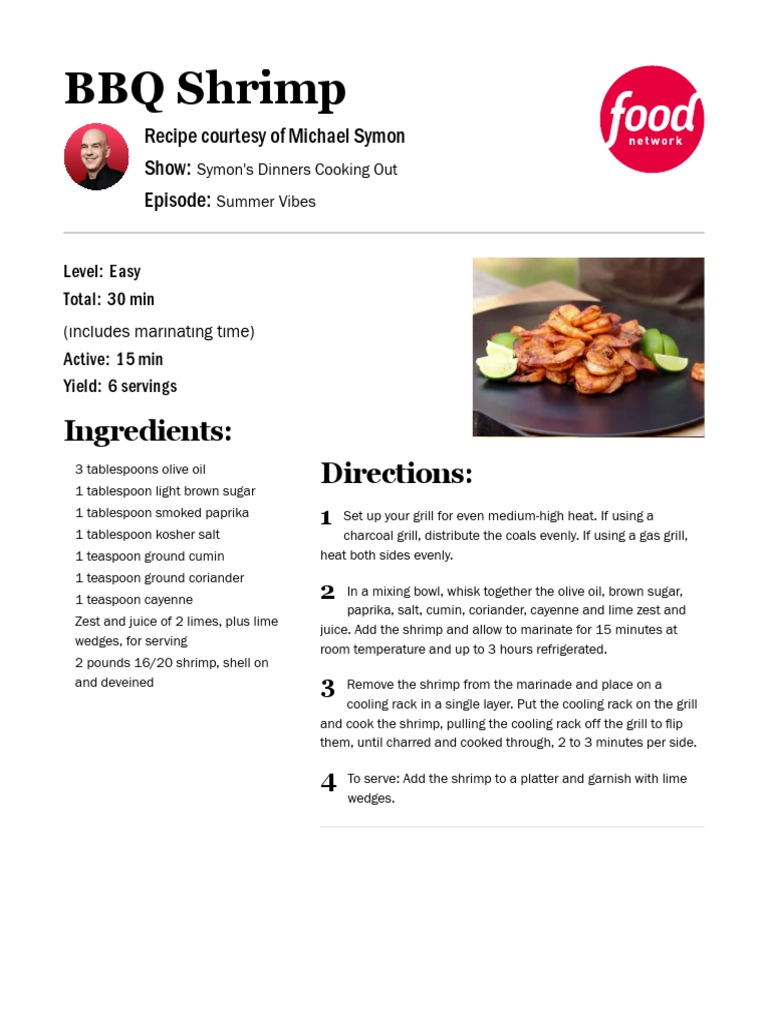 BBQ Shrimp Recipe - Michael Symon - Food Network | PDF