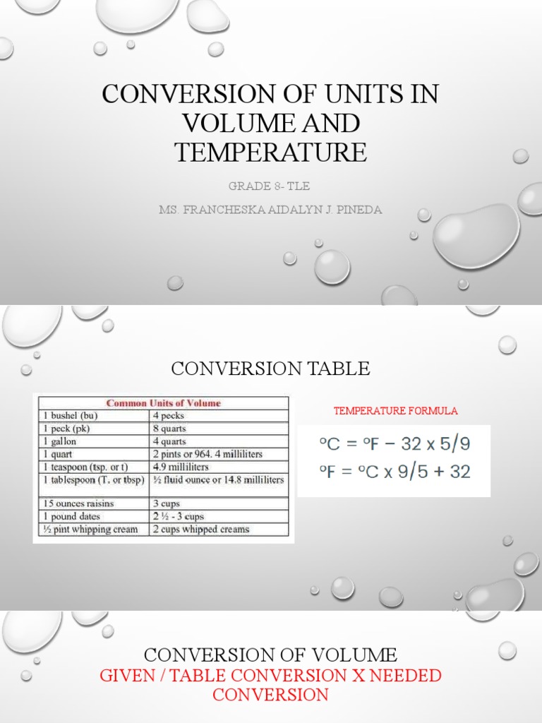 Conversion of Units in Volume and Temperature | PDF | Fahrenheit ...