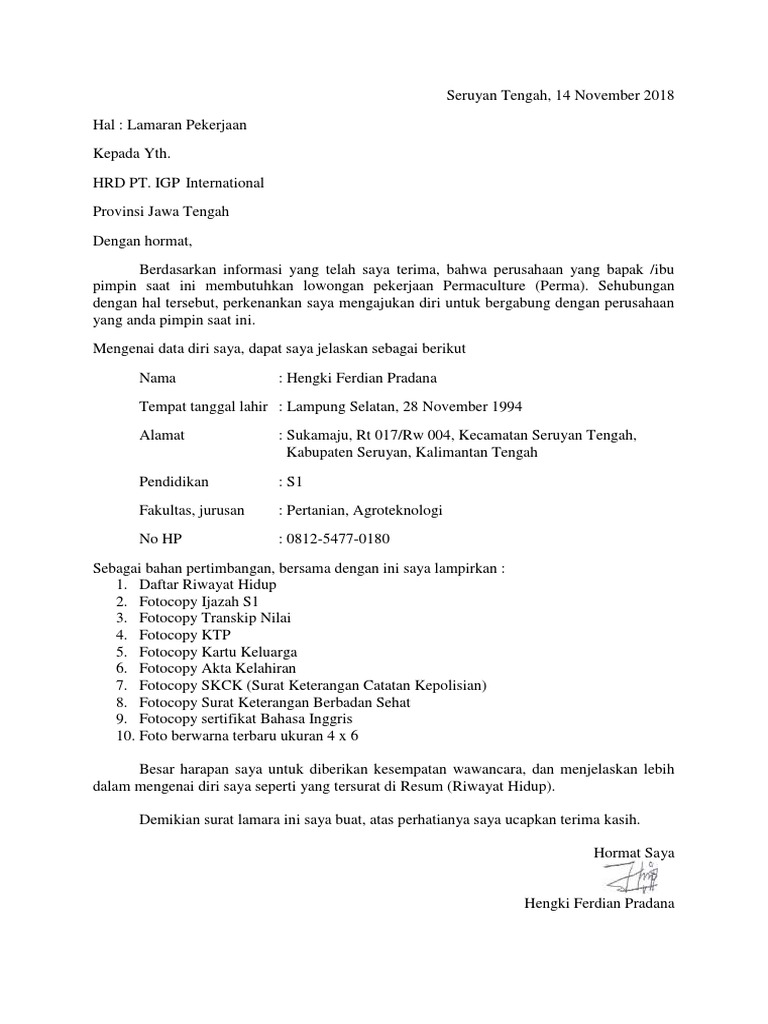 Contoh Surat Lamaran | PDF