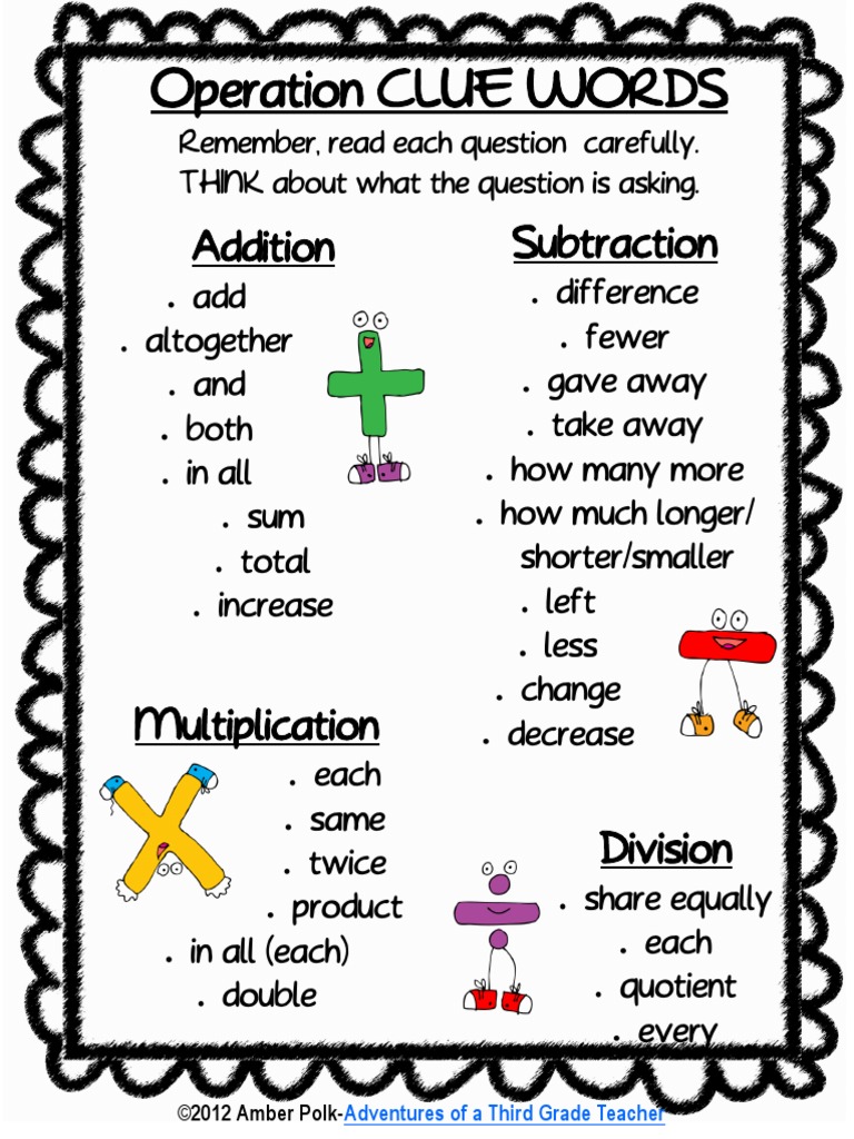 Math Clue Words Activities Freebie | PDF
