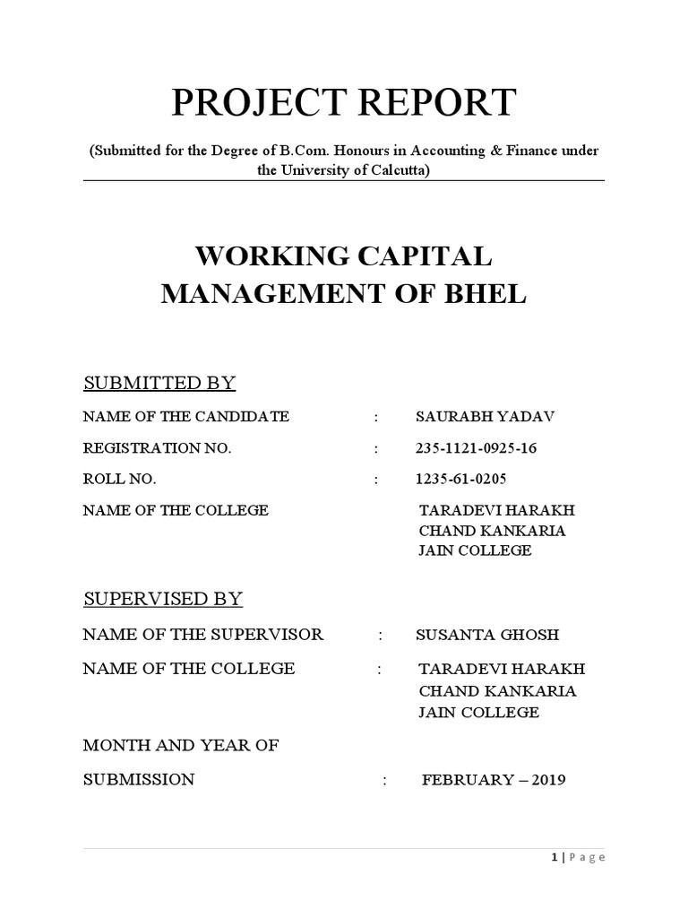 Project Report: Working Capital Management of Bhel | PDF | Working ...