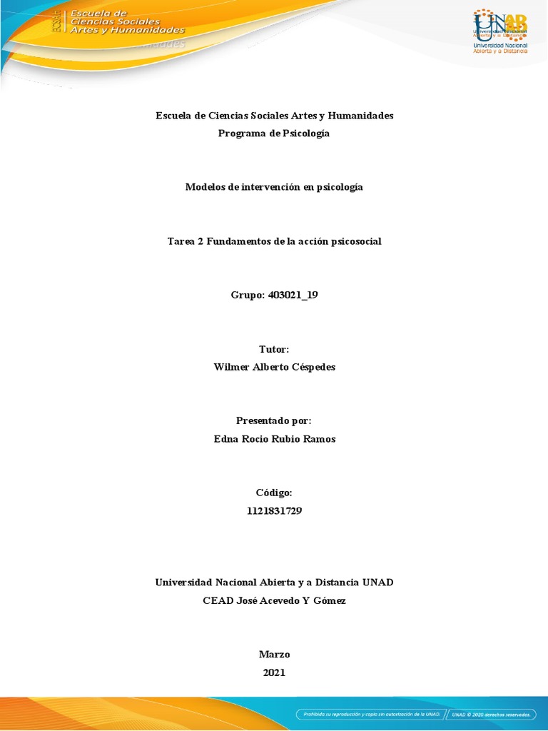 Tarea 2 Fundamentos de La Acción Psicosocial - Edna Rubio | PDF ...