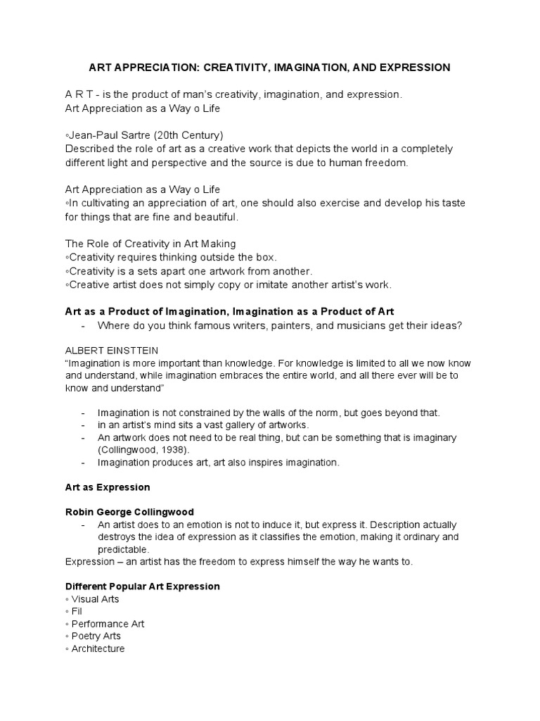 Art Appreciation: Creativity, Imagination, and Expression | PDF | Imagination | Creativity