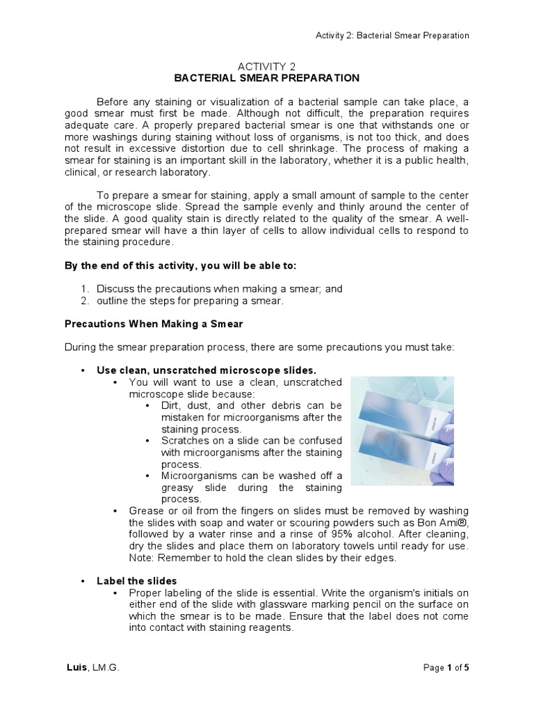 Activity 2. Bacterial Smear Preparation | PDF | Fixation (Histology ...