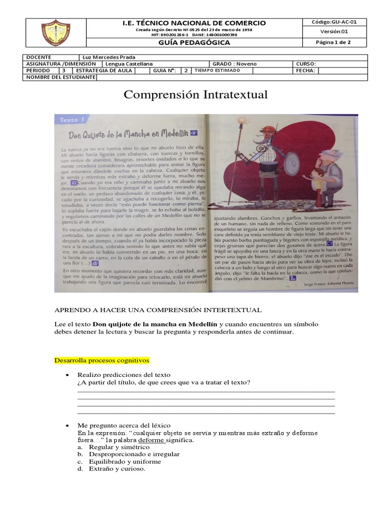 Guia Comprension Intratextual | PDF | Cognición