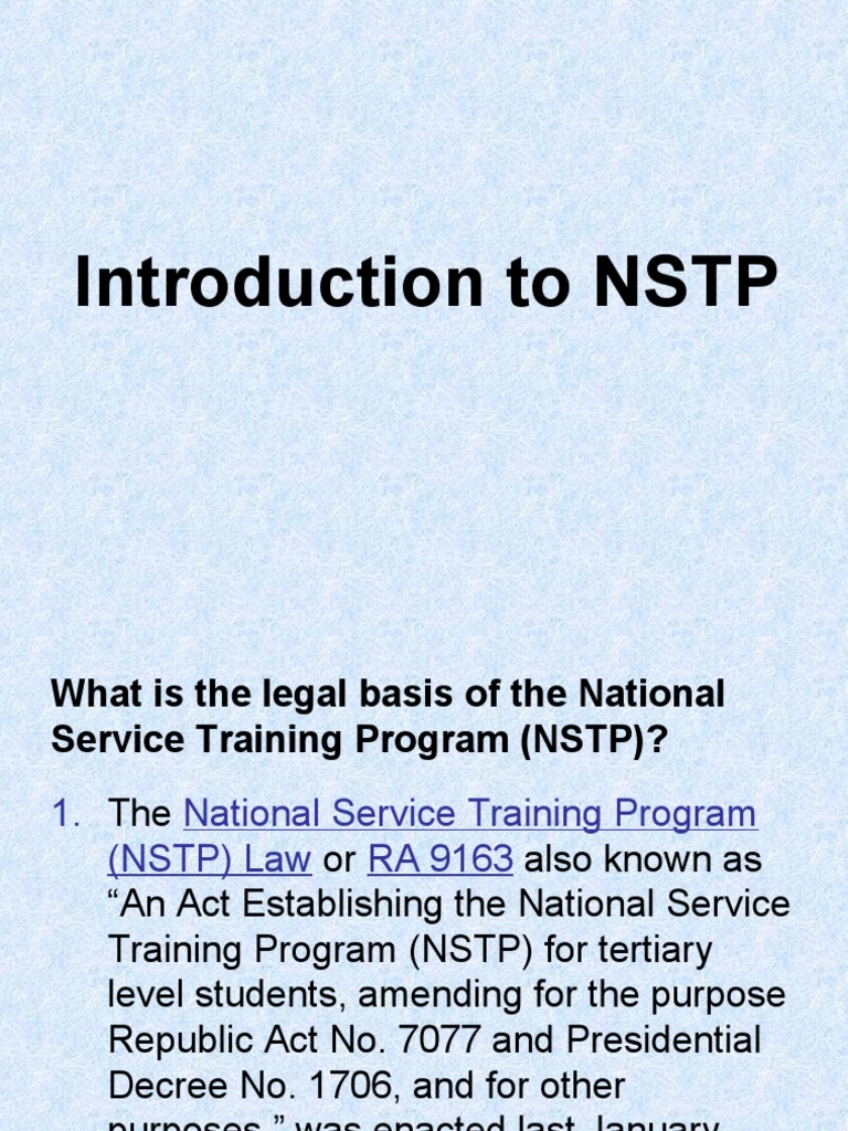 An Overview of the National Service Training Program (NSTP): Its Legal ...