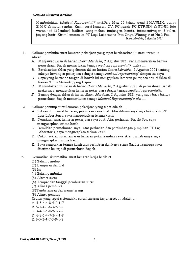 Soal Pts Gasal B. Indo Xii 2122 | PDF