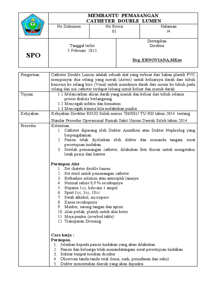 SPO Membantu Pemasangan Catheter Double Lumen | PDF | Sains & Matematika