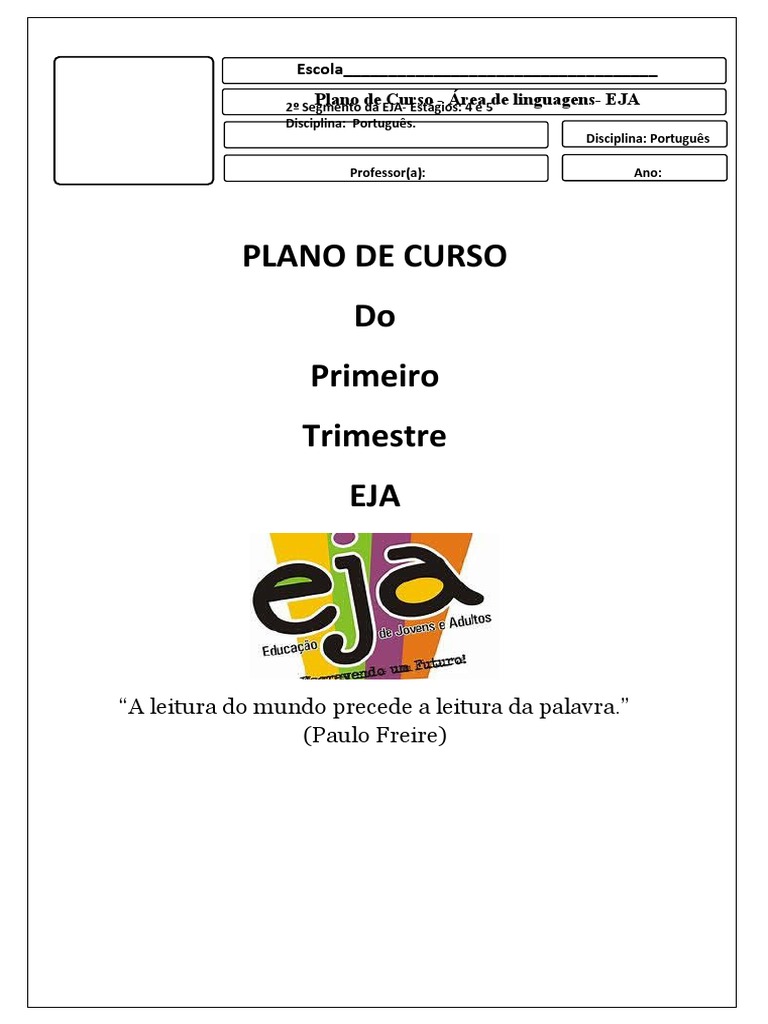 Modelo Plano de Curso EJA Português | PDF | Caixa alta e caixa baixa | Português (idioma)