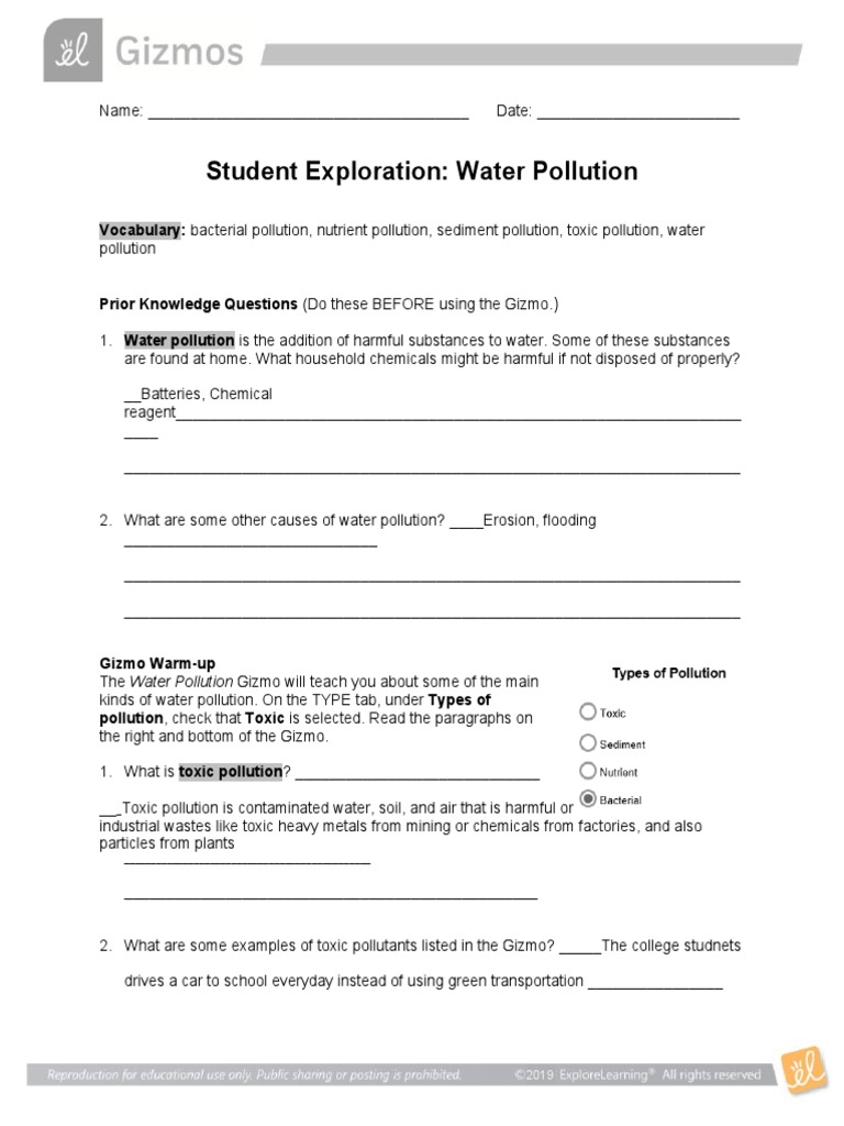 Student Exploration: Water Pollution | PDF | Water Pollution | Pollution