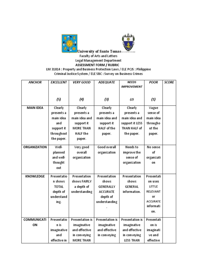 Legal Management Assessment Rubric | PDF | Justice | Crime & Violence