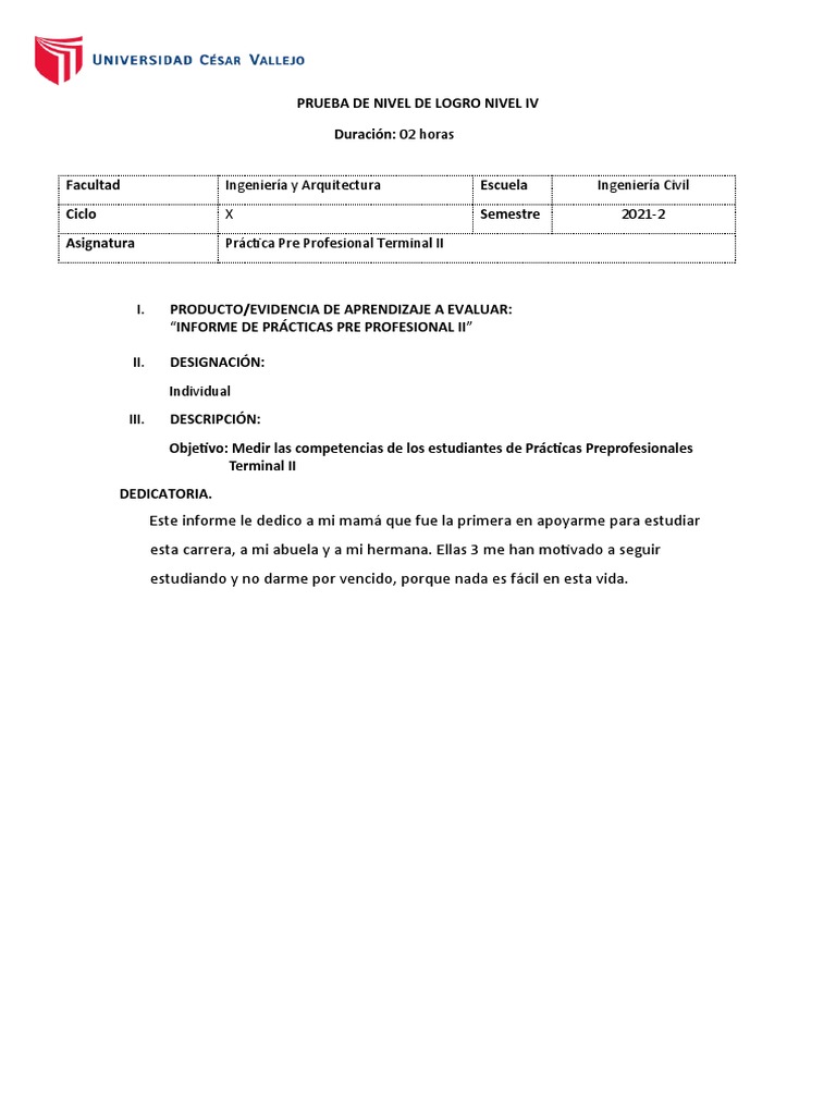 Ath - Prueba de Nivel de Logro Nivel 4b | PDF | Ingeniero civil | Ingeniería