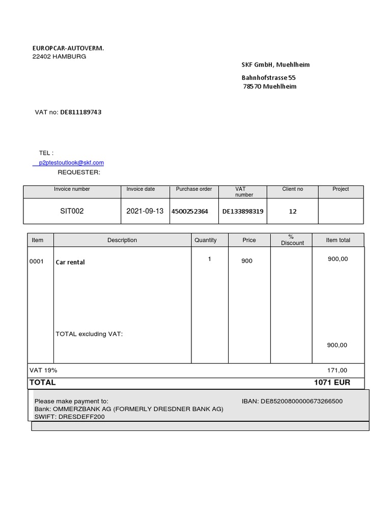 SIT002 - VIM Invoice EUROPCAR | PDF