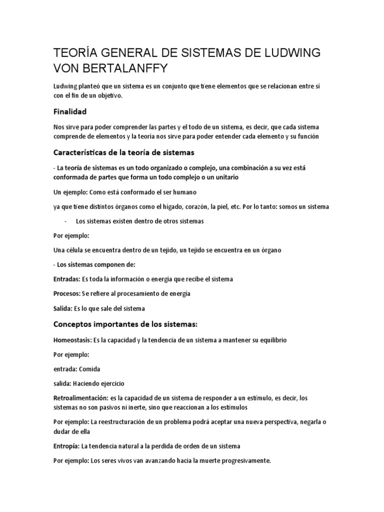 Teoría General de Sistemas de Ludwing Von Bertalanffy | PDF