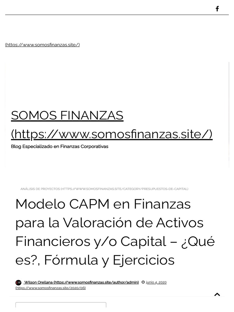 El MODELO CAPM en Finanzas Valoración de Activos Financieros | PDF | Modelo de fijación de ...