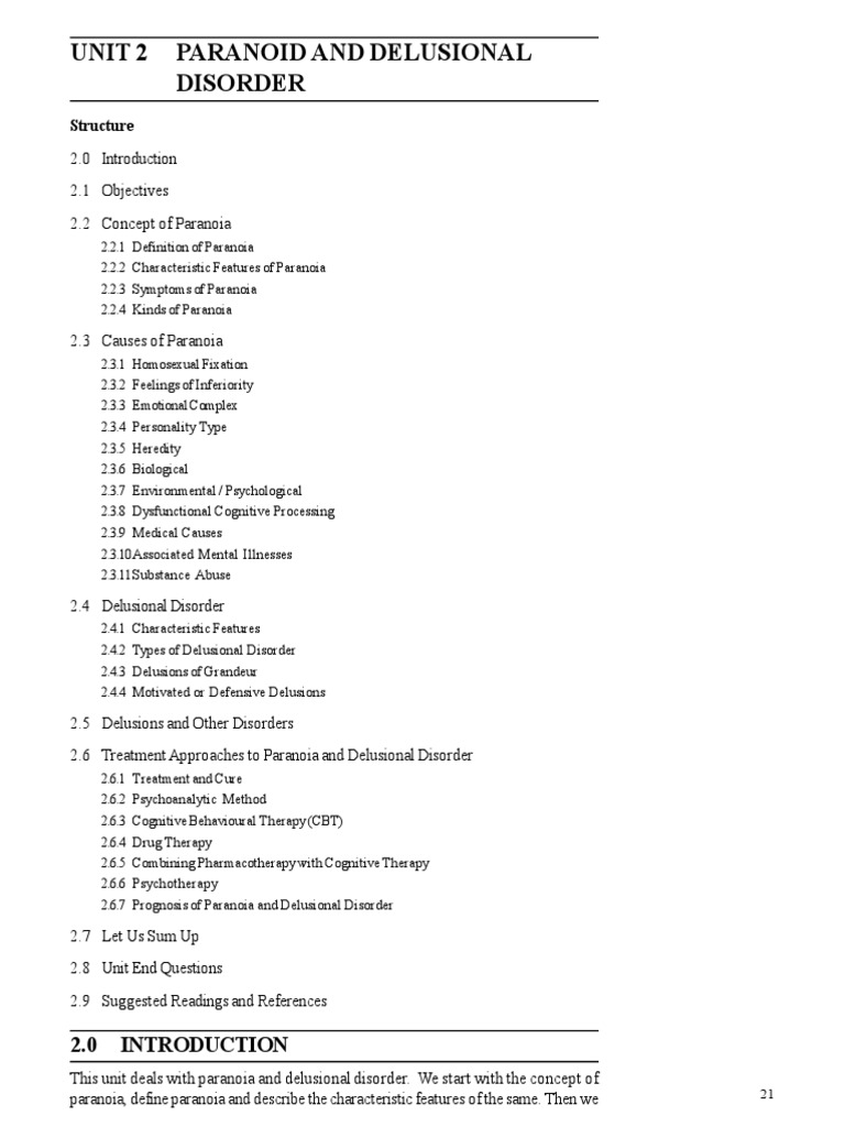 Unit 2 Paranoid and Delusional Disorder: Structure | PDF | Paranoia ...