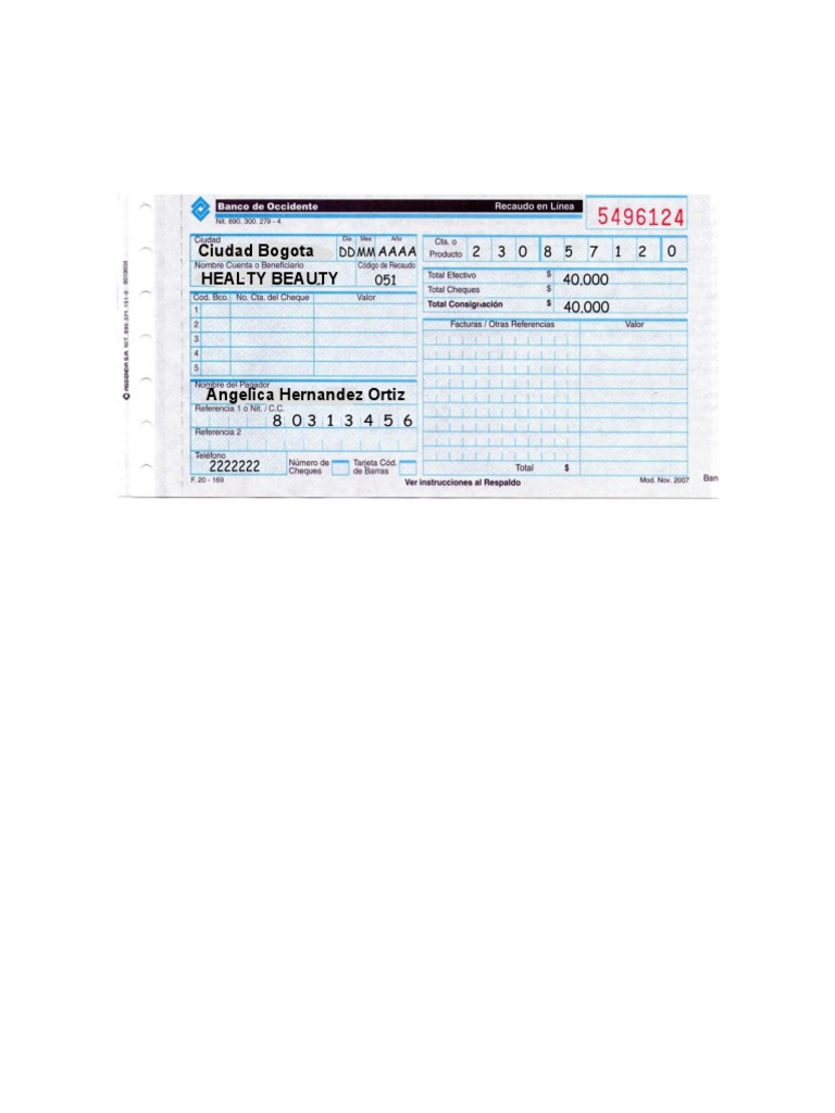 Cheque Banco Del Occidente | PDF
