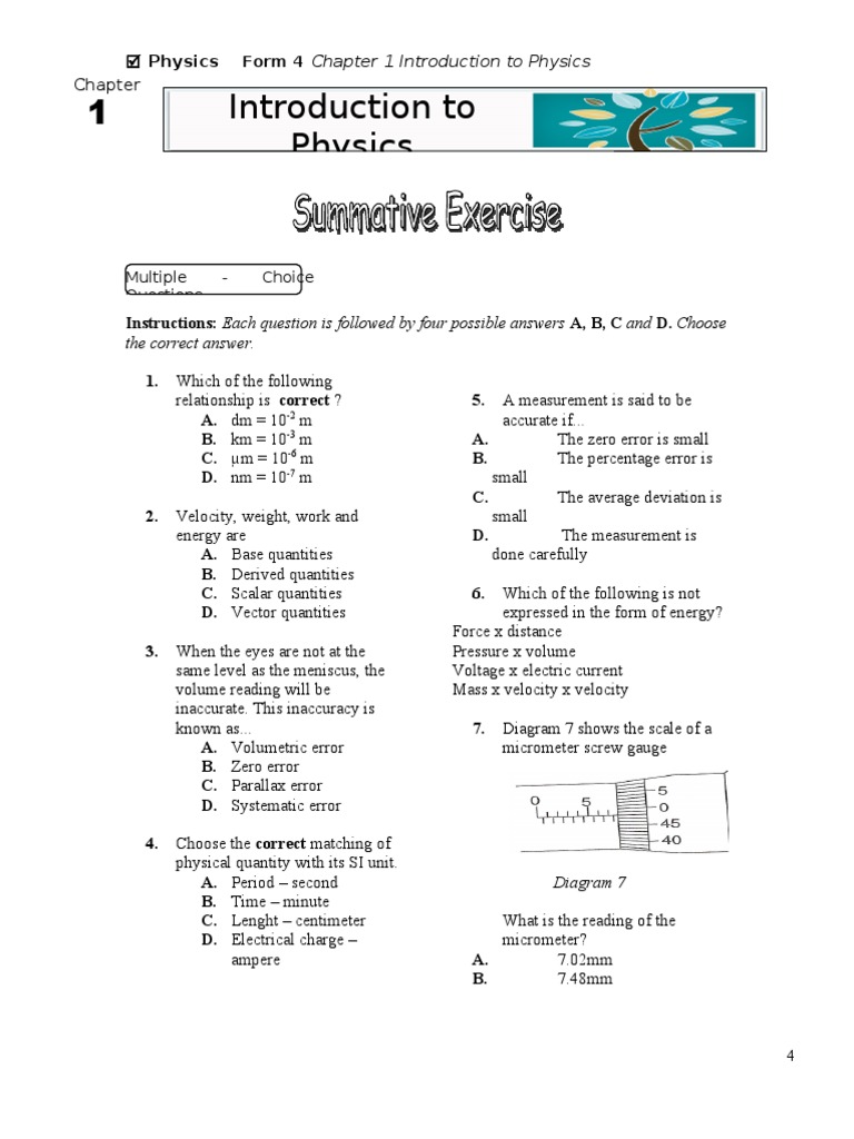 Chapter 1 - Form 4 | PDF | Experiment | Metre