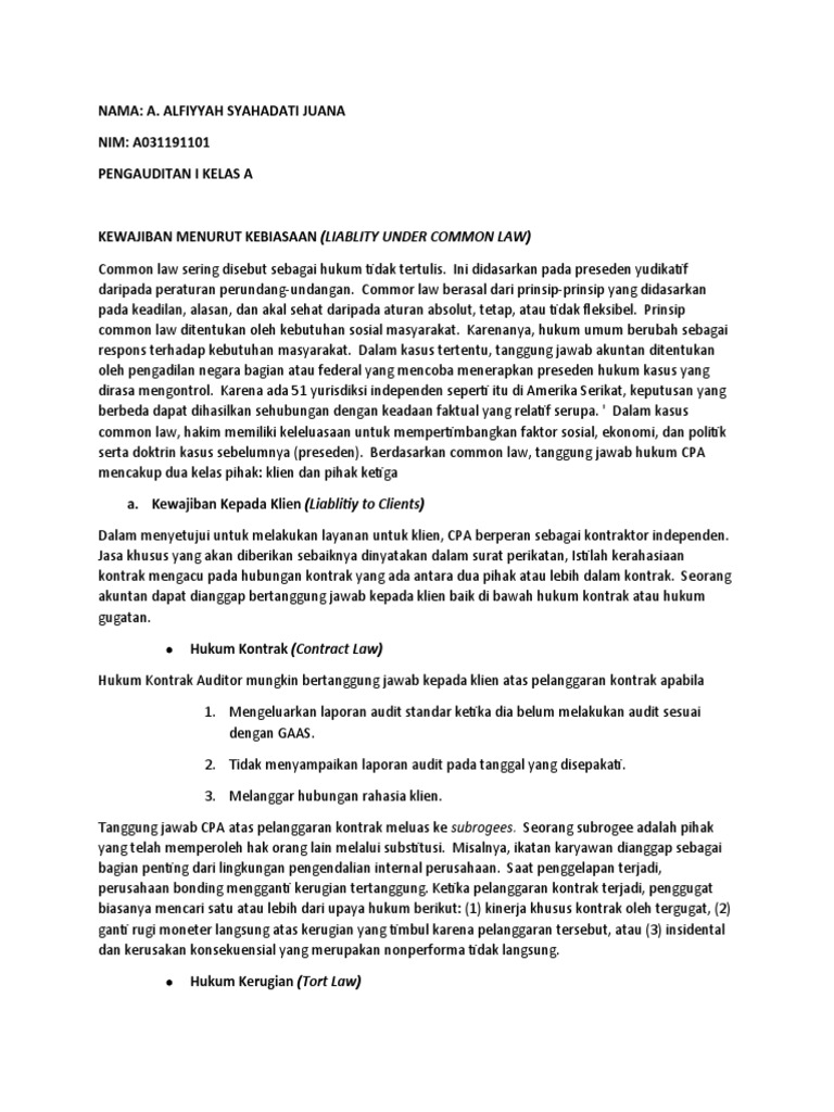 A. Alfiyyah Syahadati Juana (A031191101) - RMK Ch.4 Kewajiban Legal Auditor | PDF