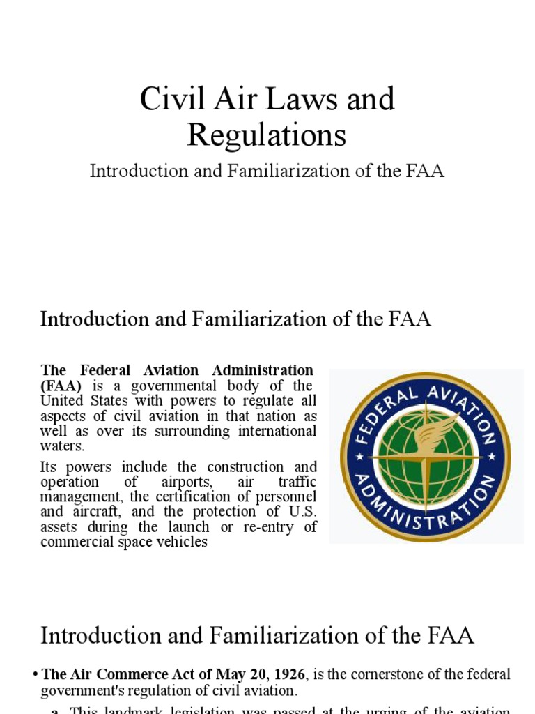 Civil Air Laws and Regulations: Introduction and Familiarization of The ...