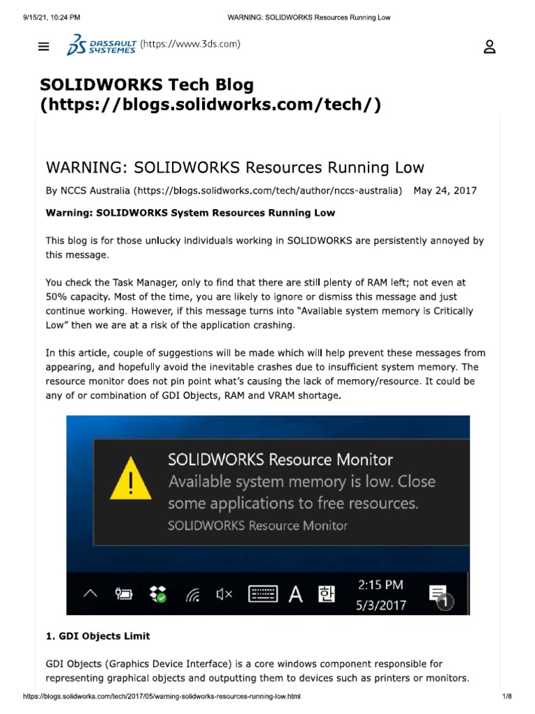 Warning - Solidworks Resources Running Low | PDF