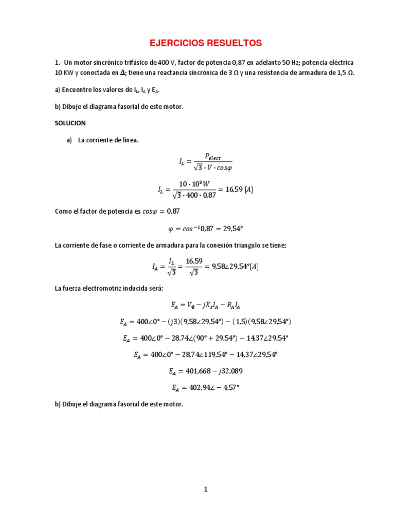 Ejercicios Resueltos Motores Sincronicos | PDF | Energia electrica | Electromagnetismo