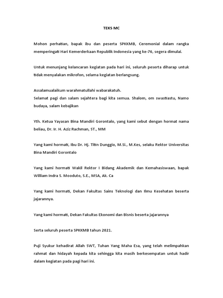 Teks MC | PDF | Ilmu Sosial | Kajian Bahasa Asing