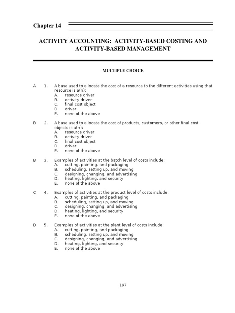 Chapter 14 Activity Accounting: Activity Based Costing and Activity Based Management | PDF ...