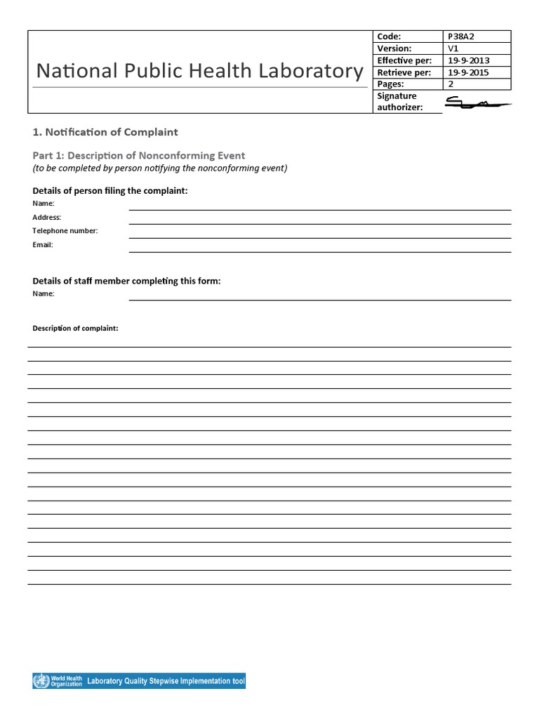 Template Complaint Form For Clinical Laboratory Use. | PDF | Computing ...