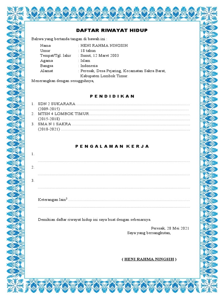 Daftar Riwayat Hidup (CV) Isi | PDF