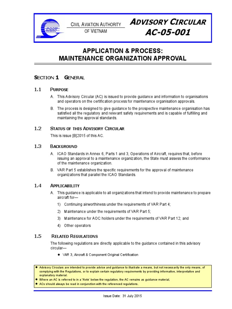 AC 05001 AMO Certification CAAV B20151 | PDF | Aviation