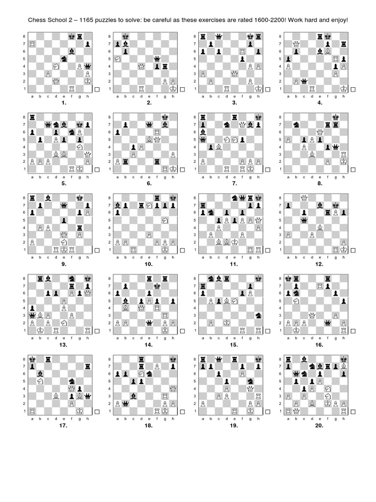 Chess School 2 - 20 - Diagrams - Per - Page PUZZLES To SOLVE | PDF ...