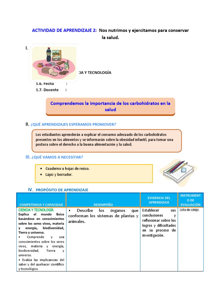 DIA 1 SESION DE APRENDIZAJE Comprendemos La Importancia de Los ...