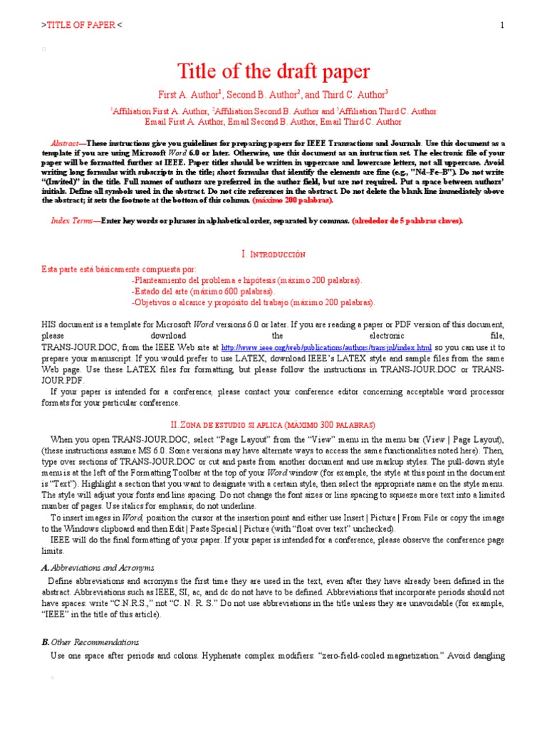 IEEE Format English - Draft Paper One Column | PDF | Note (Typography ...