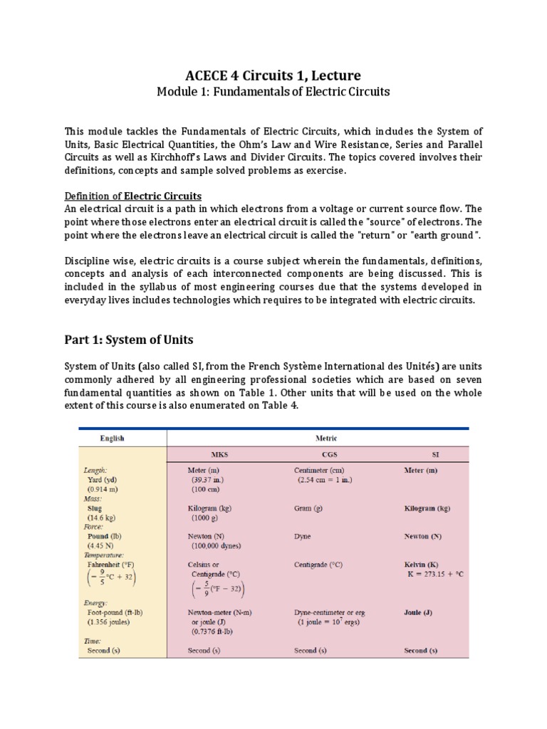 Module 1 - Fundamentals of Electric Circuits | PDF | Electrical Network ...
