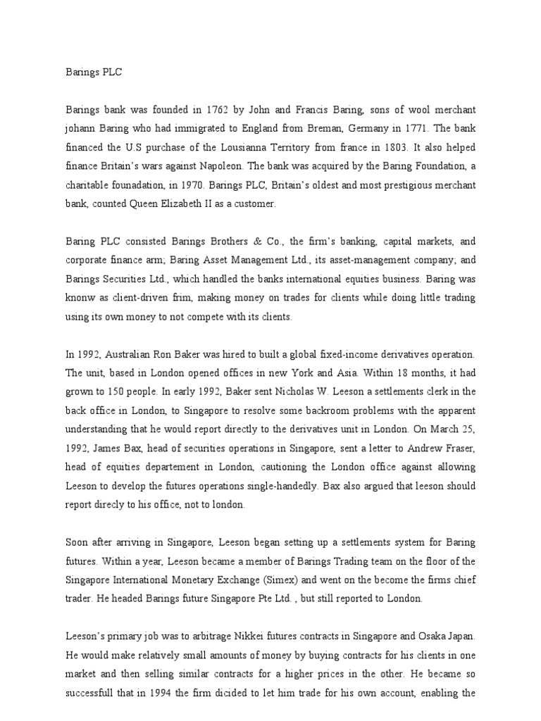 Barings PLC | PDF | Money | Business