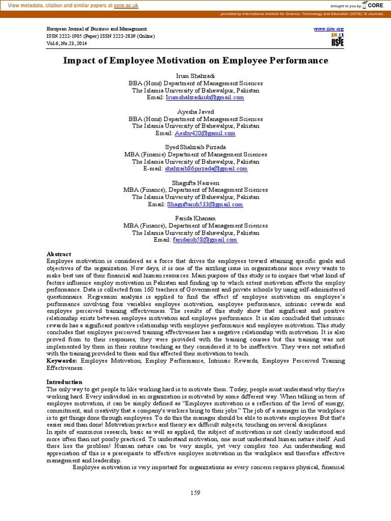 Impact of Employee Motivation On Employee Performance | PDF ...