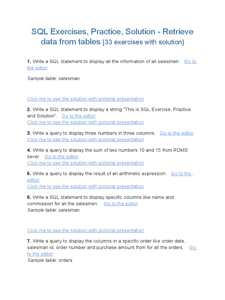 Retrieve Data From Tables | Download Free PDF | Table (Database) | Sql