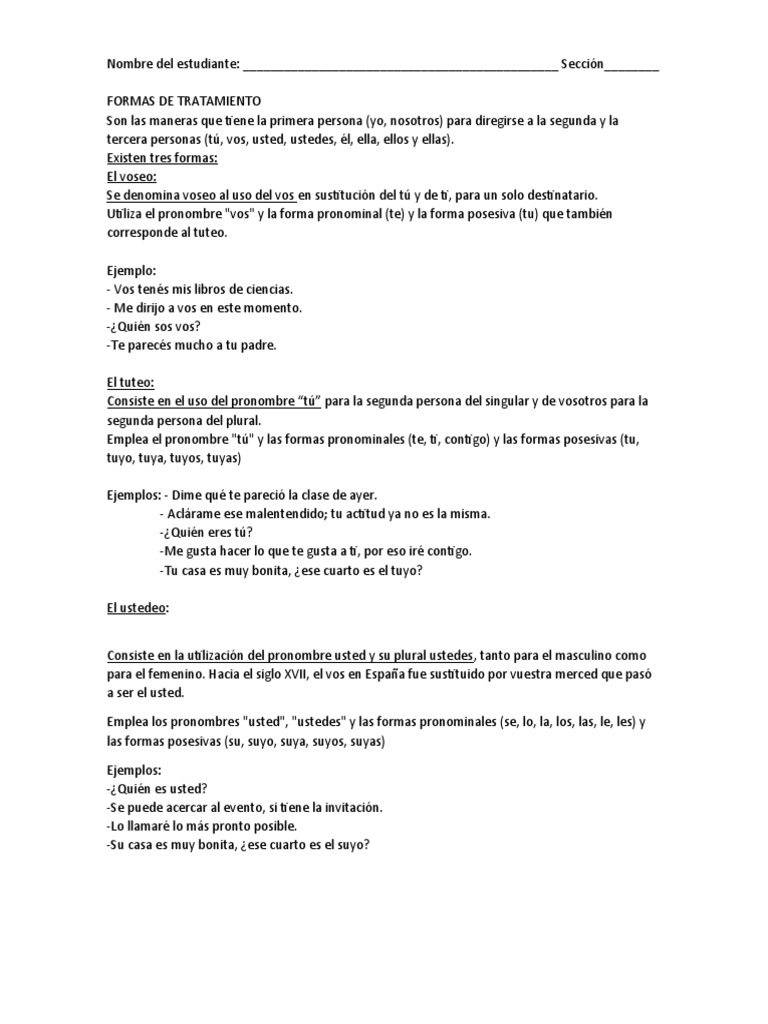 11 Formas de Tratamiento | PDF | Pronombre | Morfología Lingüística