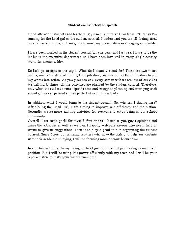 Student Council Election Speech | PDF