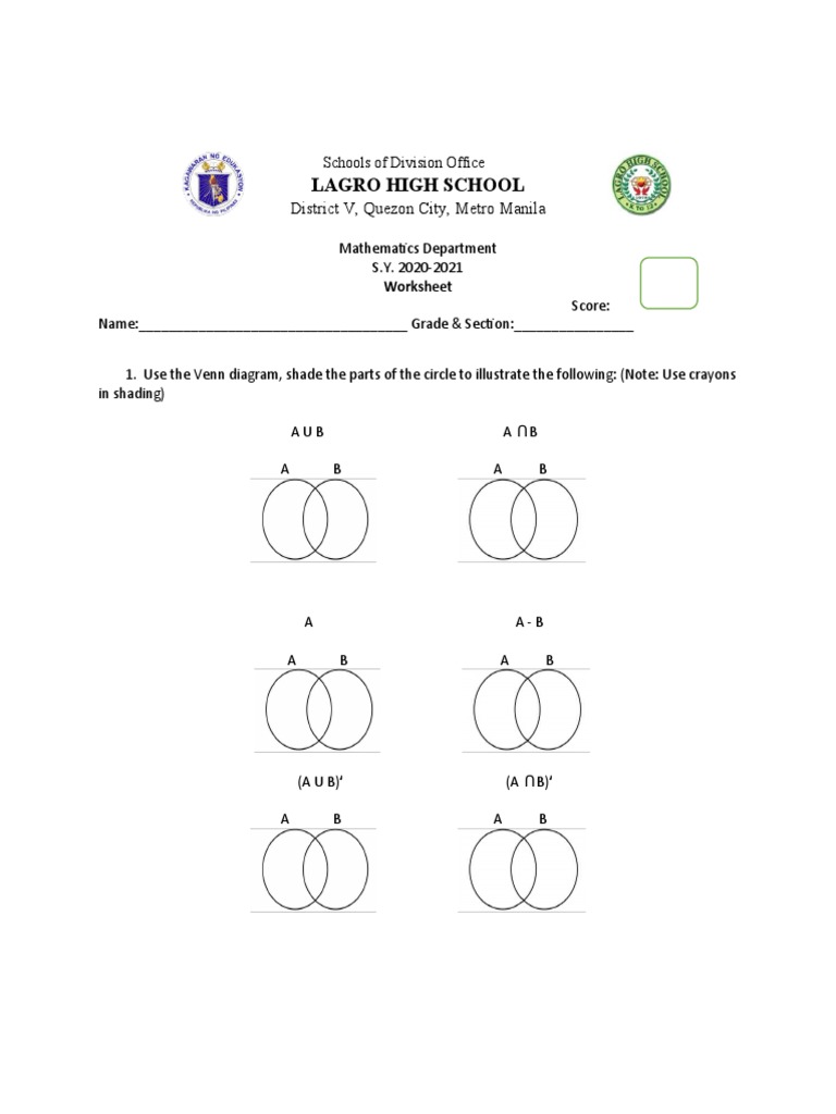 Math - Worksheet - Solving Problems Involving Sets Using Venn Diagrams ...