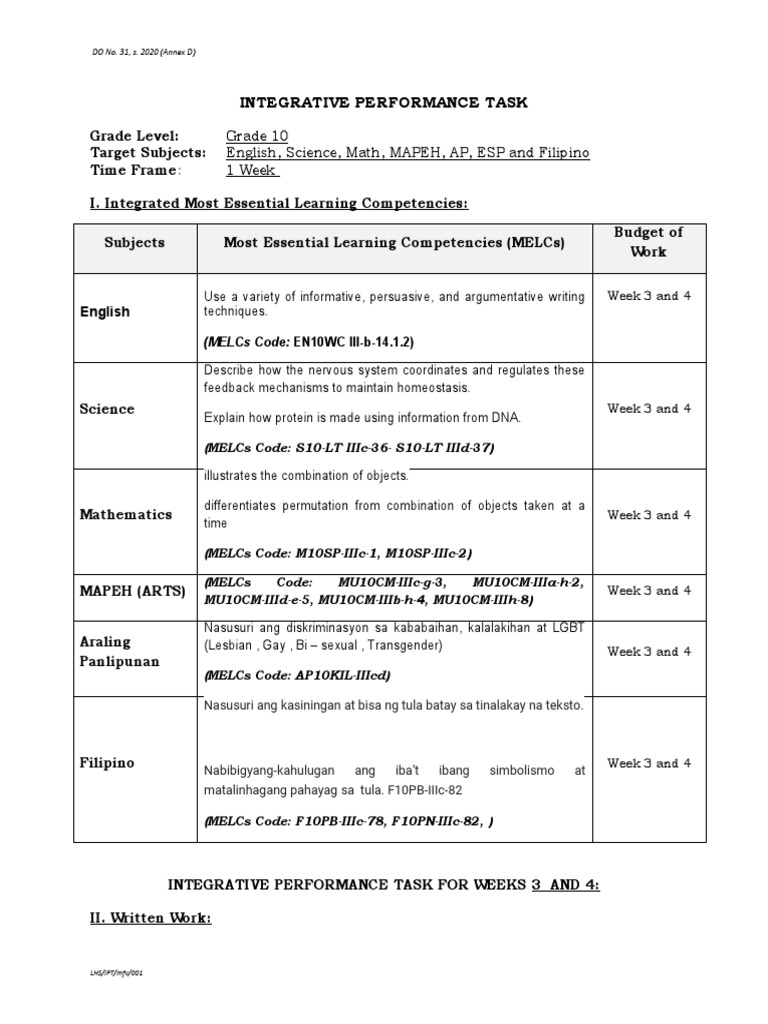 Q3 Week 3 4 Integrative Performance Tasks 2 Grade 10 Group 2 Students | PDF | Family Planning ...