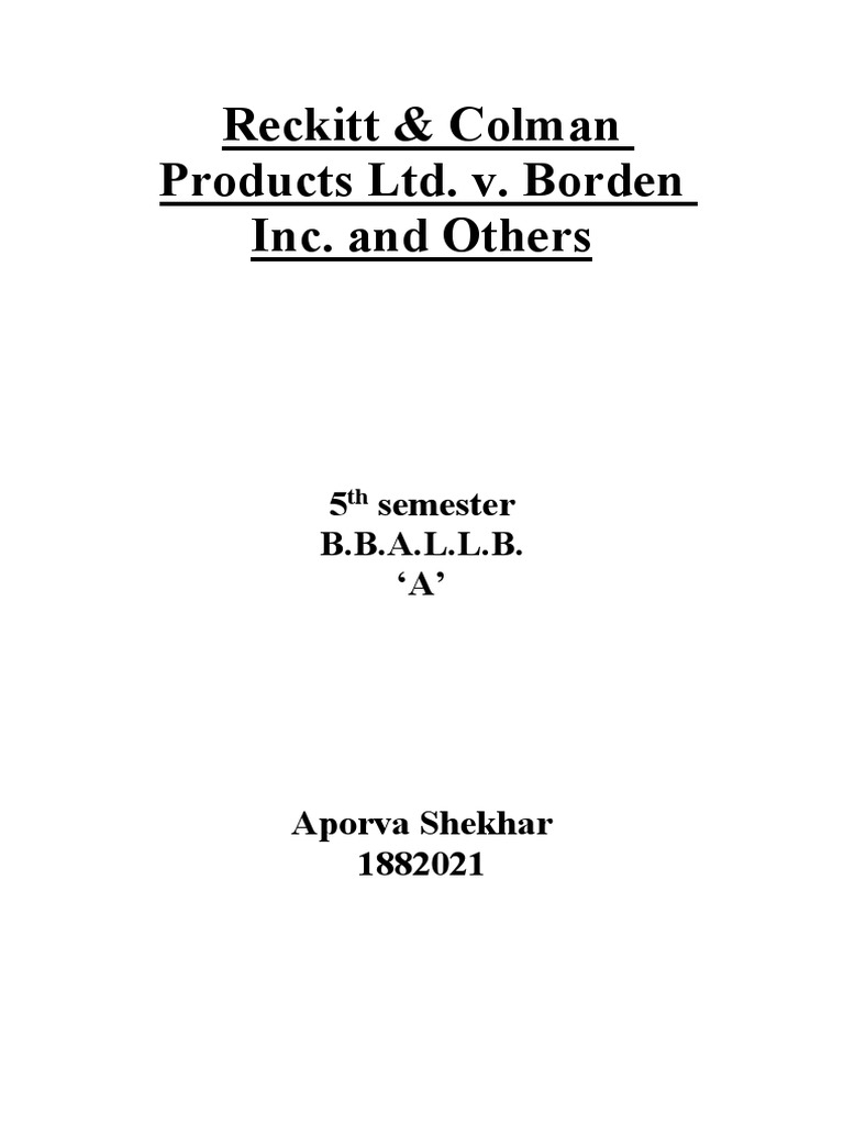 Reckitt & Colman Products Ltd. v. Borden Inc. and Others | PDF | Common ...