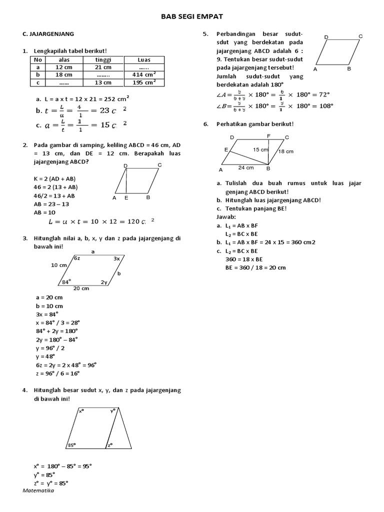 Contoh Dan Soal Bab Segi Empat 2 | PDF