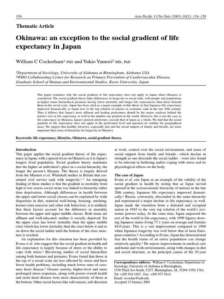 Okinawa: An Exception To The Social Gradient of Life Expectancy in ...