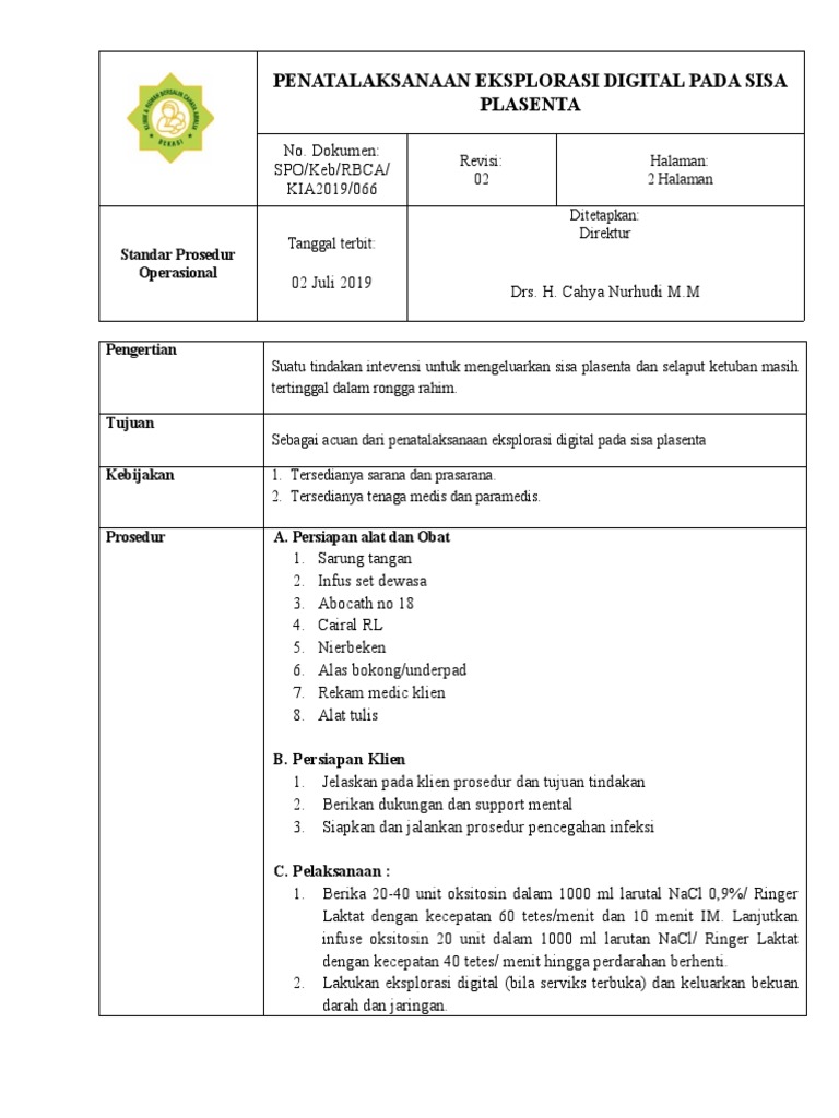 Prosedur Eksplorasi Sisa Plasenta | PDF